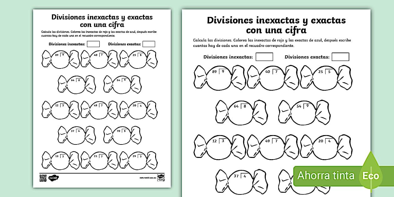Hoja de actividad: Divisiones exactas e inexactas - Twinkl