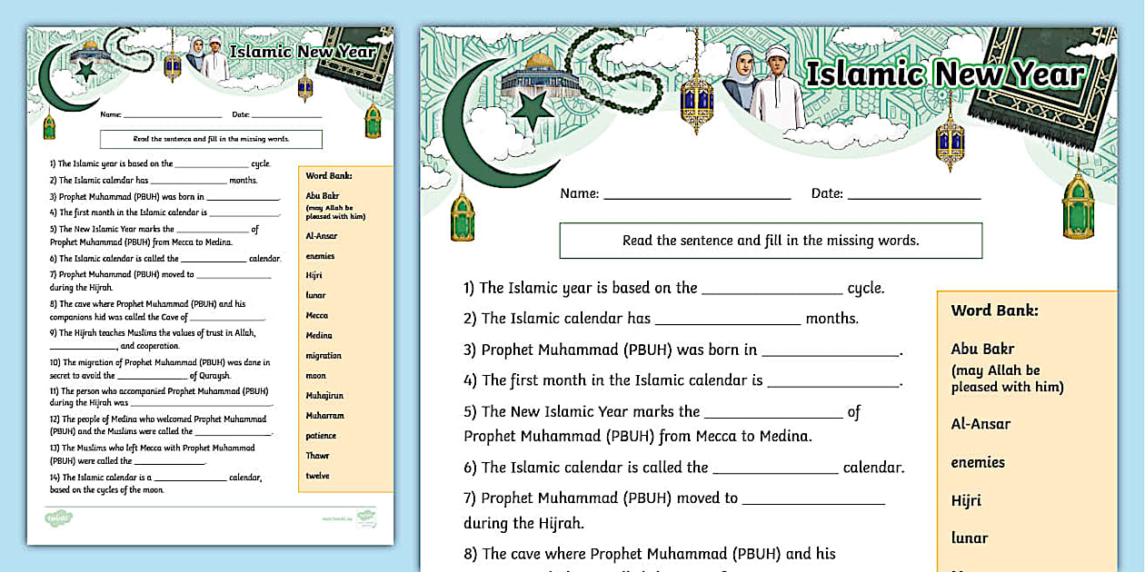 Islamic New Year Fill in the Blank Activity Sheet - Twinkl