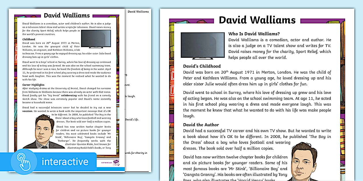 Interactive PDF: LKS2 David Walliams Differentiated Reading Comprehension