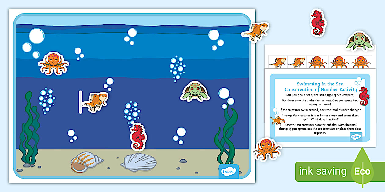 👉 Swimming in the Sea Conservation of Number Activity | Twinkl