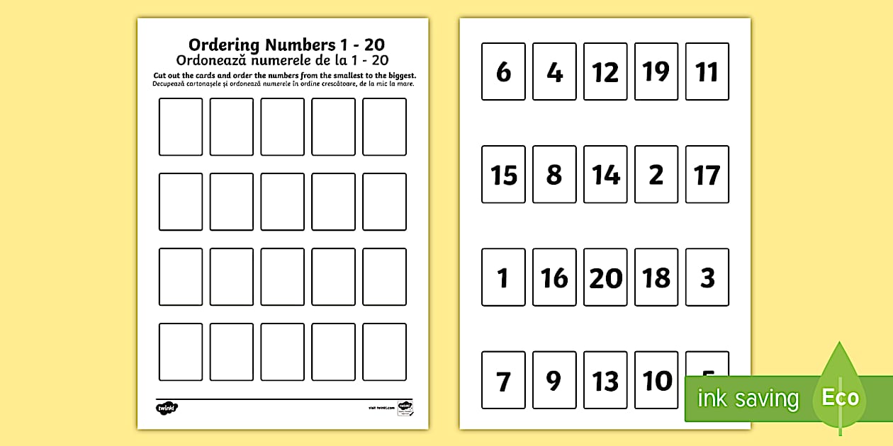 Ordering Numbers 1 to 20 Game English/Romanian - Ordering Numbers Game ...