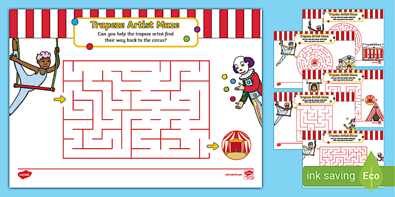 Trapeze Artist Maze Activity Worksheets|Trapeze Artist Maze