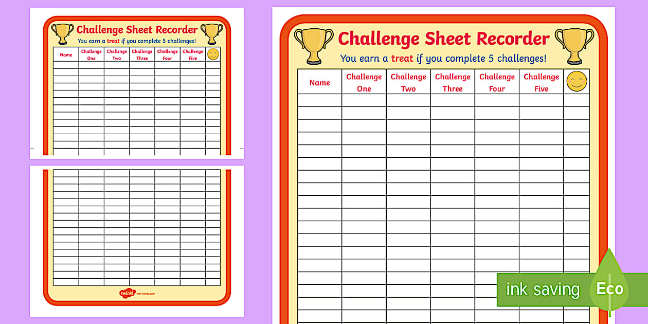 👉 Challenge Sheet Recorder (teacher made) - Twinkl