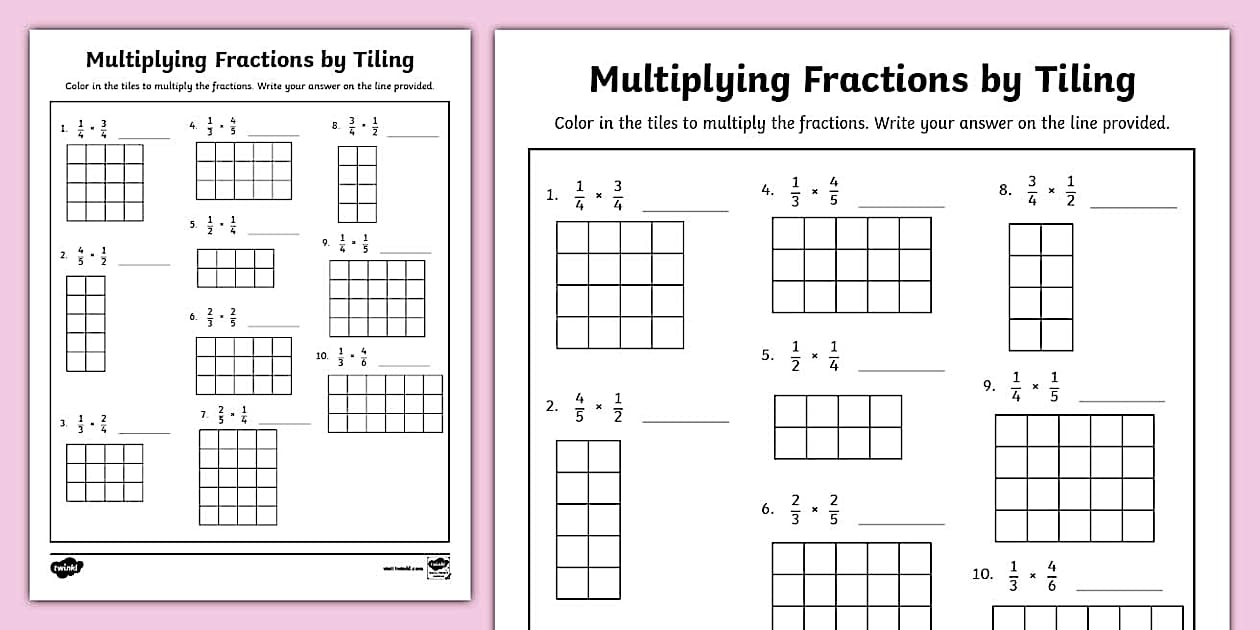 Multiplying Fractions By Tiling With Grids Worksheet For 3rd 5th Grade