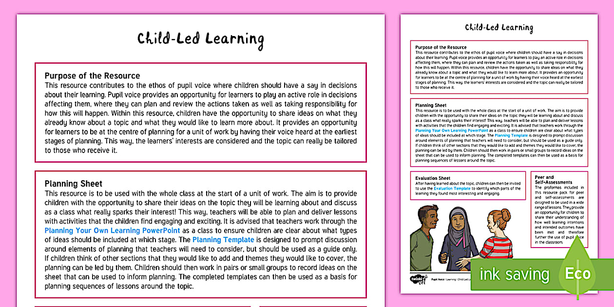 Pupil Voice - Learning - Child Led Learning Adult Guidance