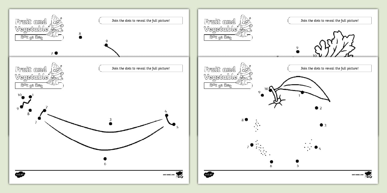 👉 Fruit and Vegetable Themed Dot to Dot up to 10 Worksheets
