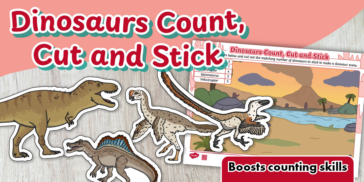 Dinosaurs Count, Cut, Stick Worksheet (CAPS Aligned)