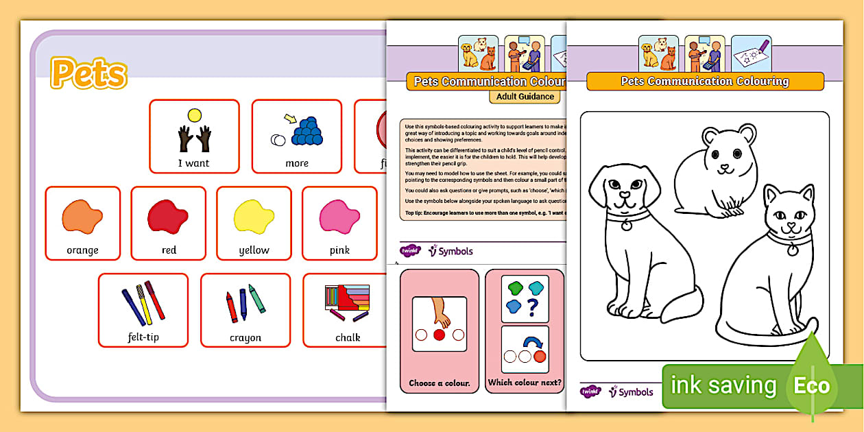 Twinkl Symbols: Pets Communication Colouring with AAC