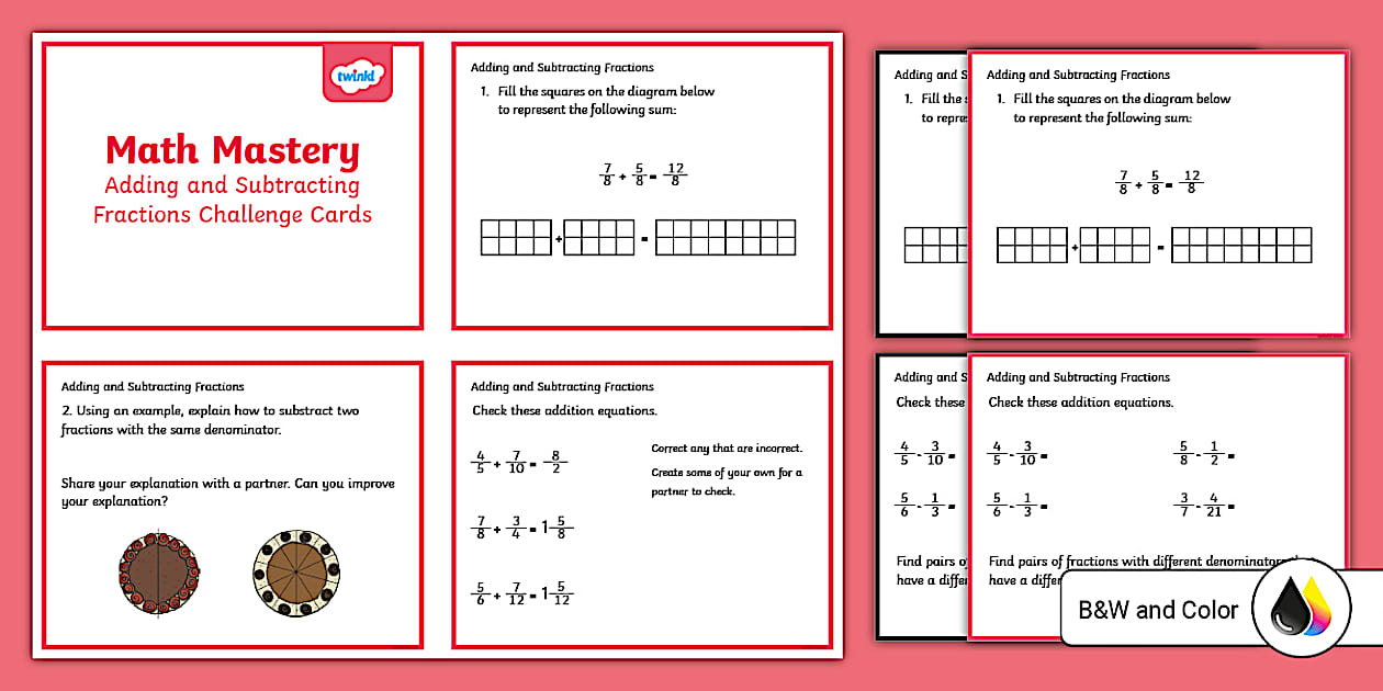 Adding and Subtracting Fractions Challenge Cards for 3rd-5th