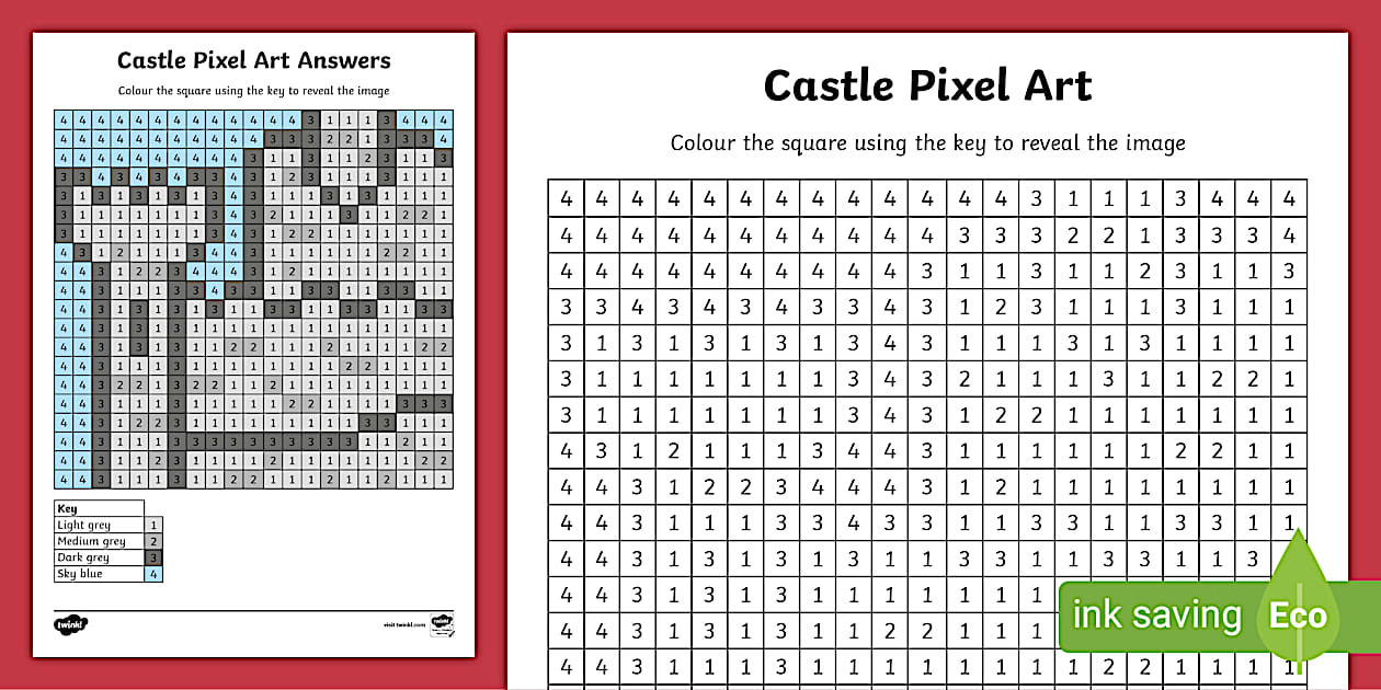 Castle Pixel Art Template (teacher made) - Twinkl