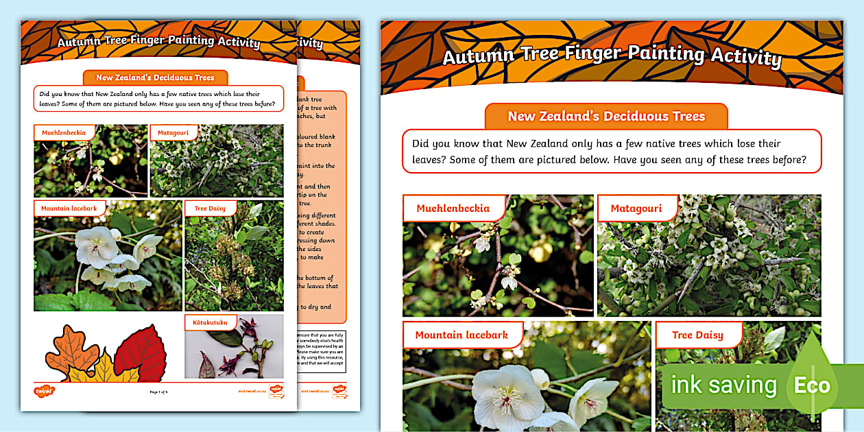 NZ Autumn Tree Painting - Finger Painting Activity - Twinkl