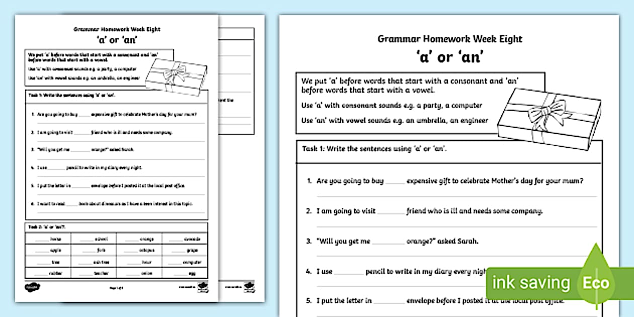 Grammar Homework Week Eight (teacher made) - Twinkl