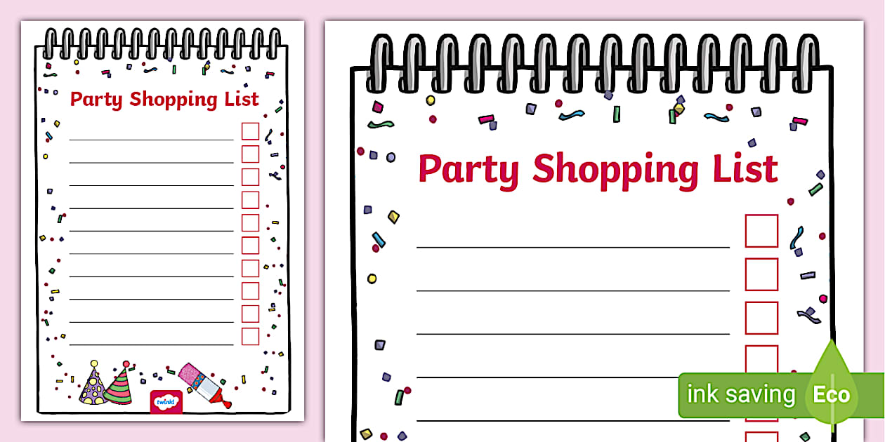 Party Shopping List Writing Frame (teacher made) - Twinkl