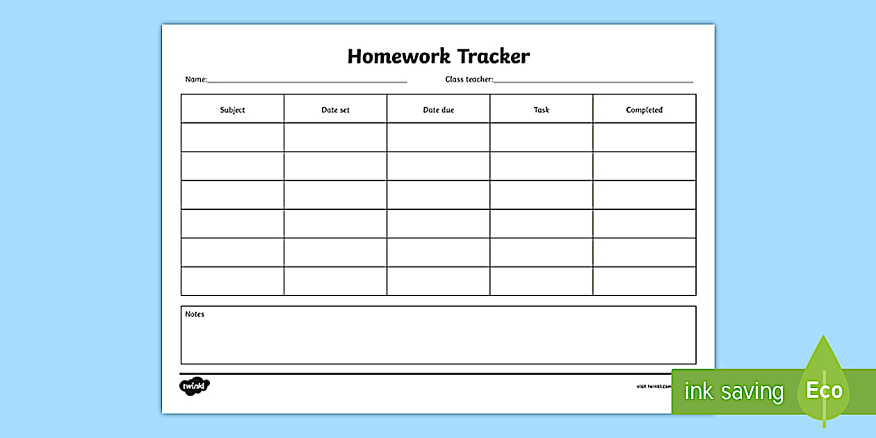 Homework Planner Template - Homework Tracker for Children