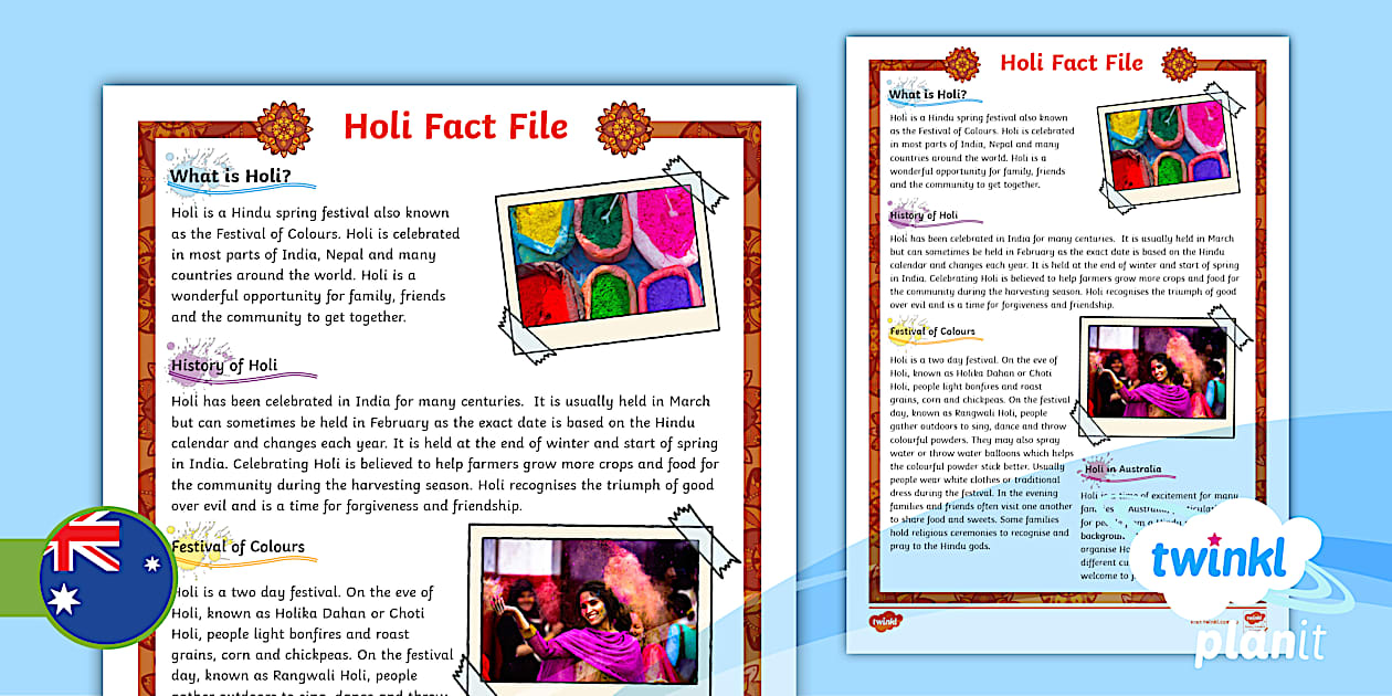 Year 3 HASS History Celebrations around World Holi Fact File
