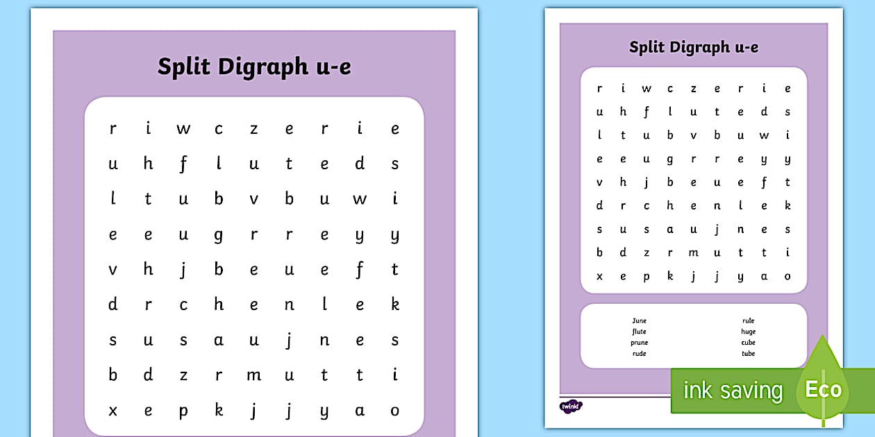 Split Digraph ue Words - Word Search - Twinkl