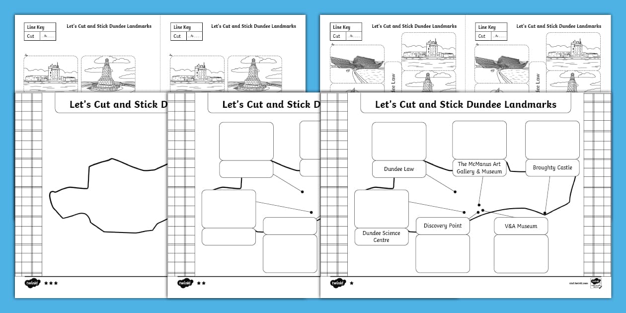 Let's Cut and Stick Dundee Landmarks Colouring Pages