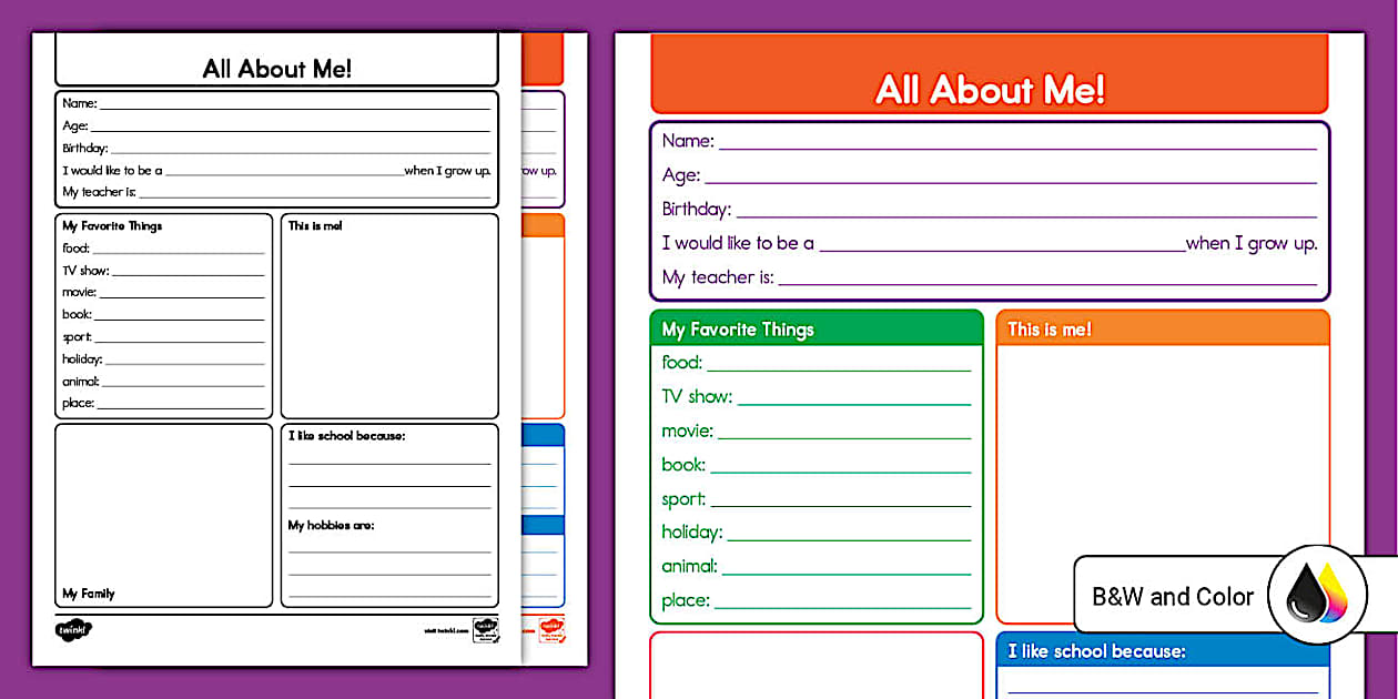 All About Me Activity / Worksheet English/Spanish - Twinkl