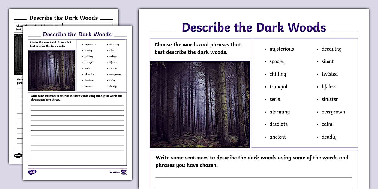 Describe the Dark Woods Worksheet (teacher made) - Twinkl