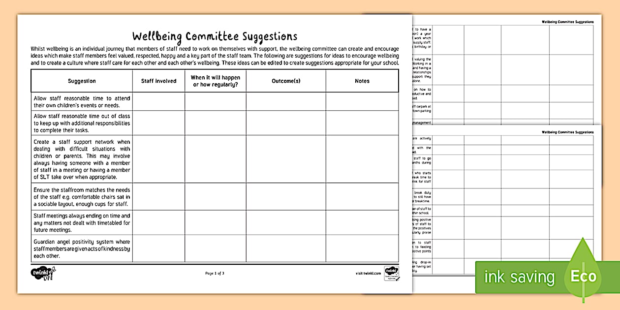 Editable Wellbeing Committee Suggestions Adult Guidance