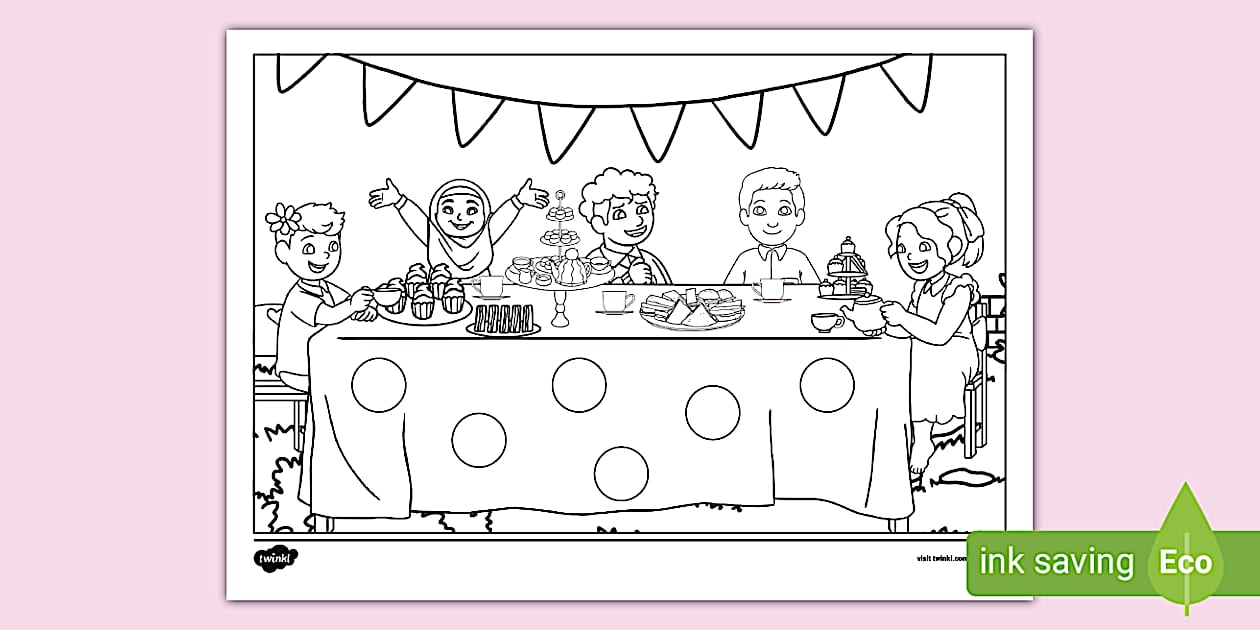 Tea Party Colouring Page - Twinkl - KS1 (teacher made)