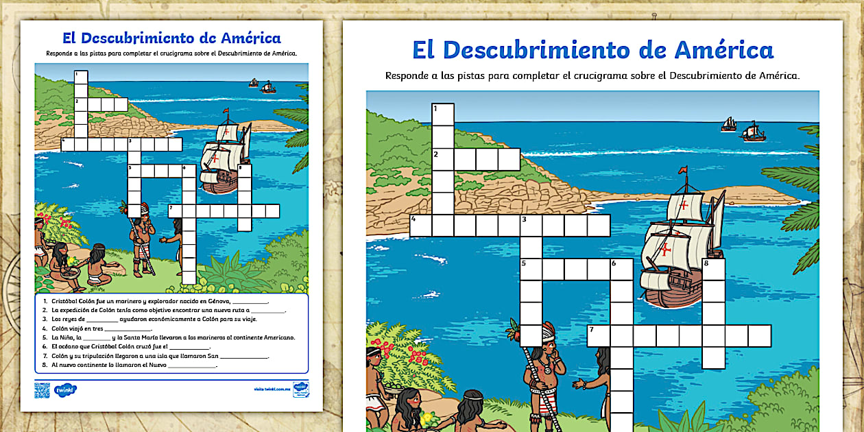 Crucigrama del descubrimiento de América para niños - Twinkl