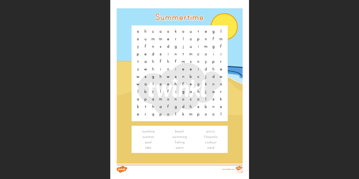 Easy Summer Word Search