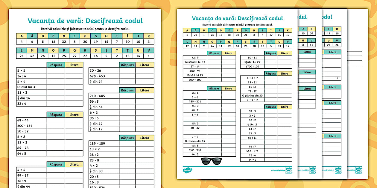 Vacanța de vară: Descifrează codul secret – Fișă de lucru