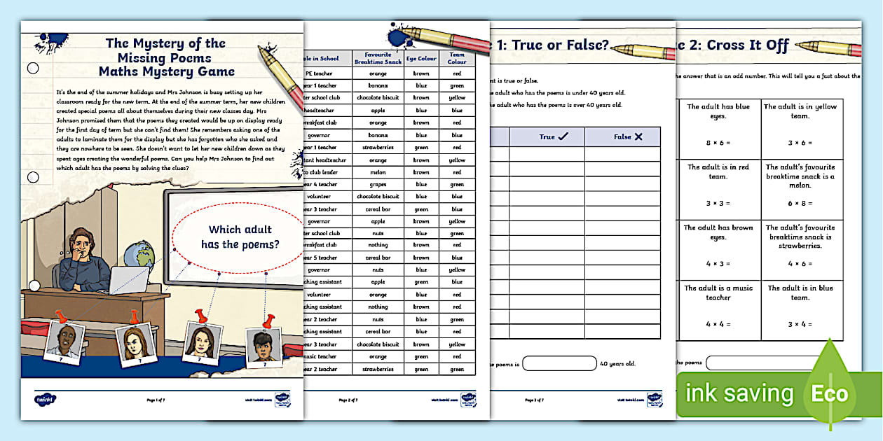 👉 Year 4 The Mystery of the Missing Poems Times Tables Mystery