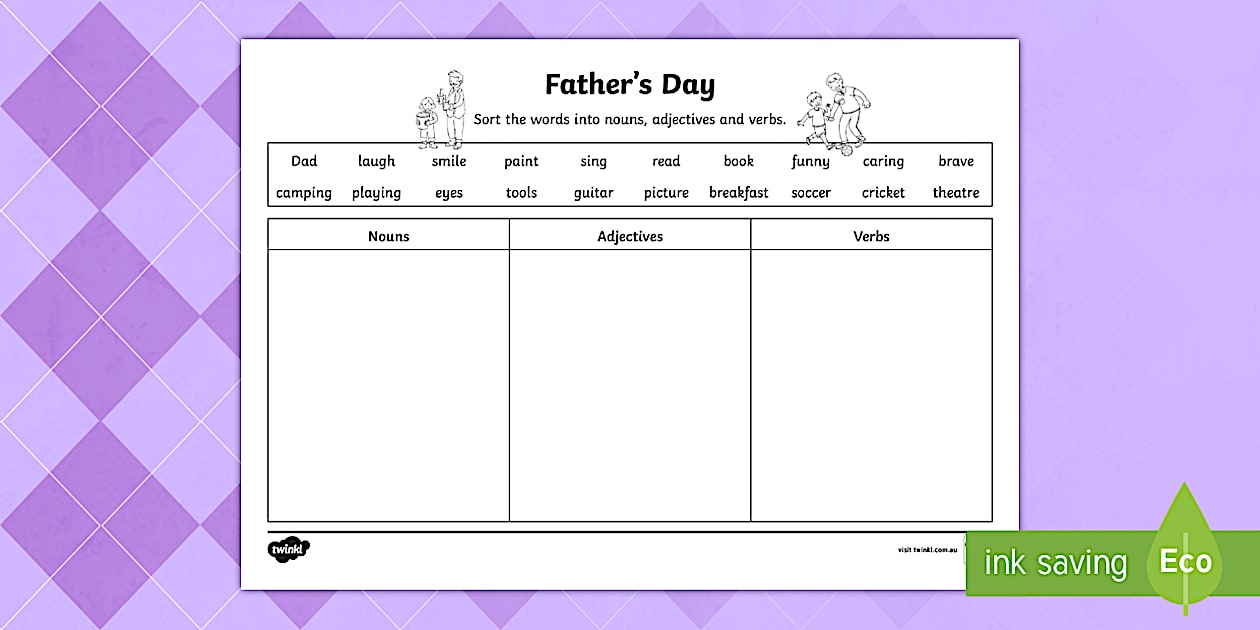 Cursive Father's Day Word Class Sort Worksheet - Twinkl