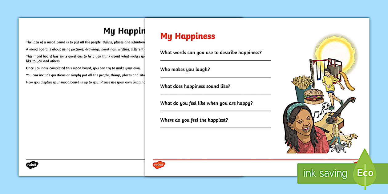 My Happiness Board Worksheet | Wellbeing Resources | Twinkl