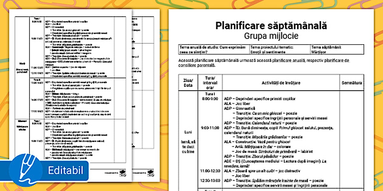 Mărțișor – Model de planificare săptămânală grupa mijlocie