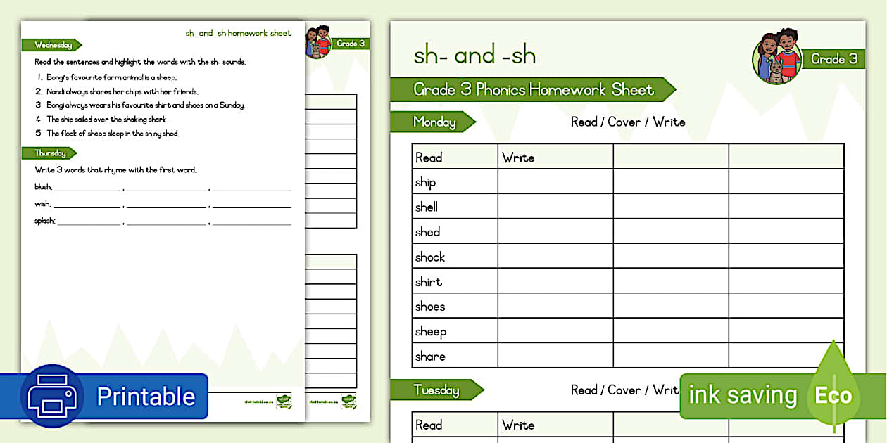 Phonics Activities - Grade 3 Phonics sh-sh Homework Sheet