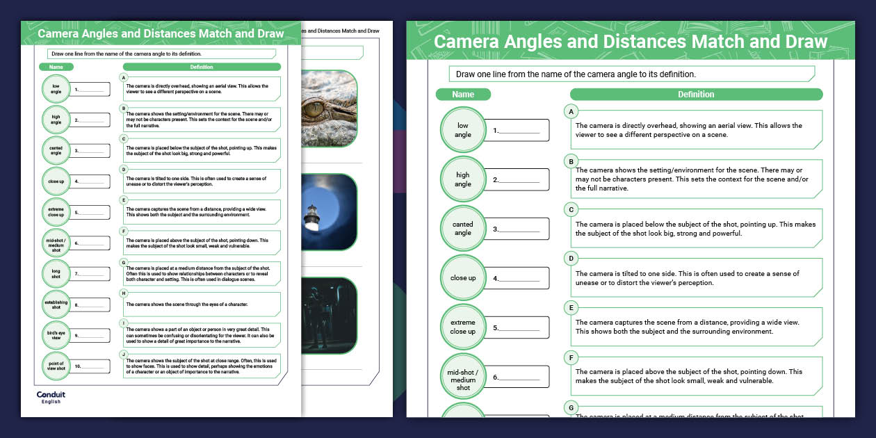 Camera Angles and Distances Match and Draw (teacher made)