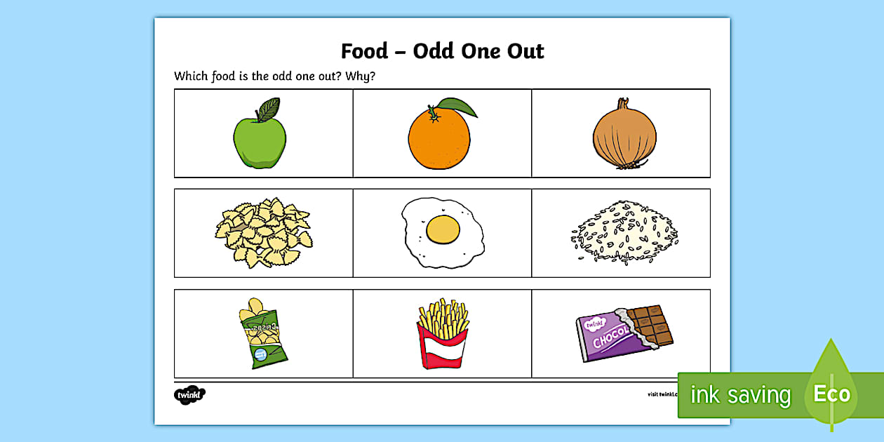 Black and White Food Odd One Out Worksheet (teacher made)