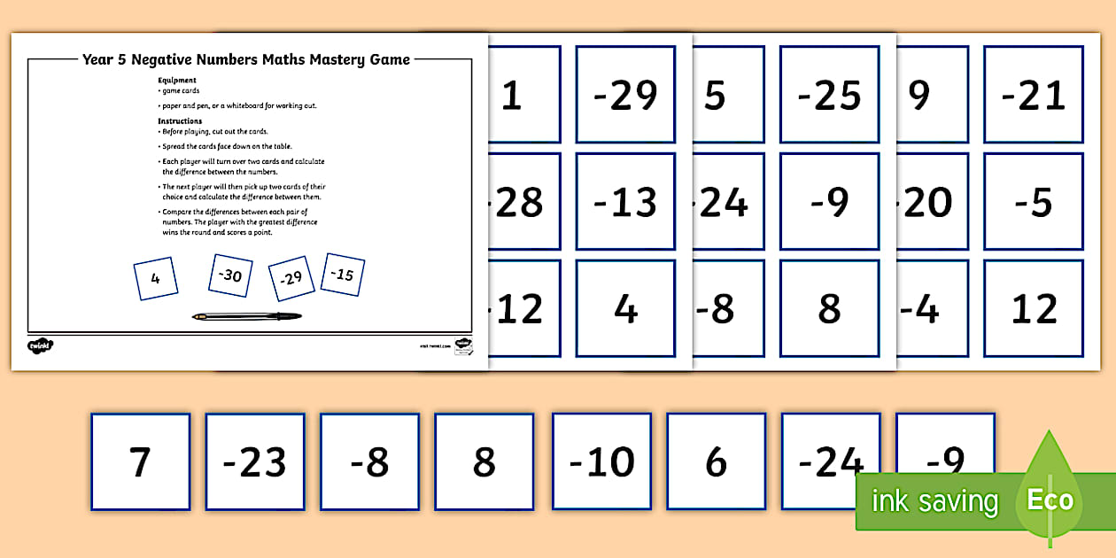 Year 5 Negative Numbers Place Value Maths Mastery Game
