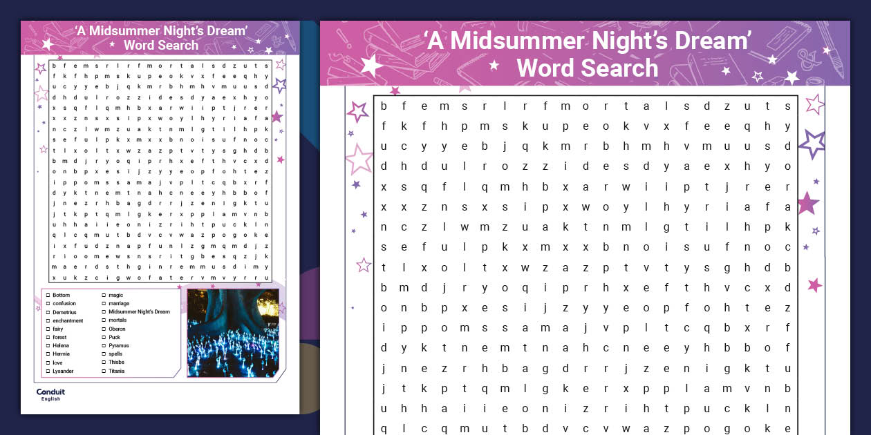 'A Midsummer Night’s Dream' Word Search (teacher made)