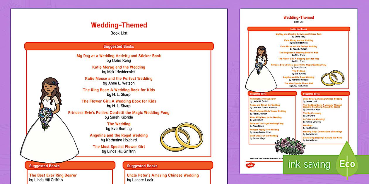 Black and White Wedding-Themed Book List (teacher made)