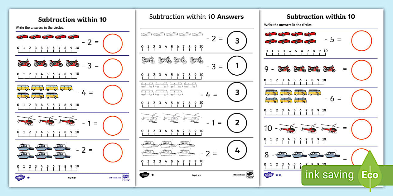 Transport-Themed Subtraction within 10 - Twinkl - KS1