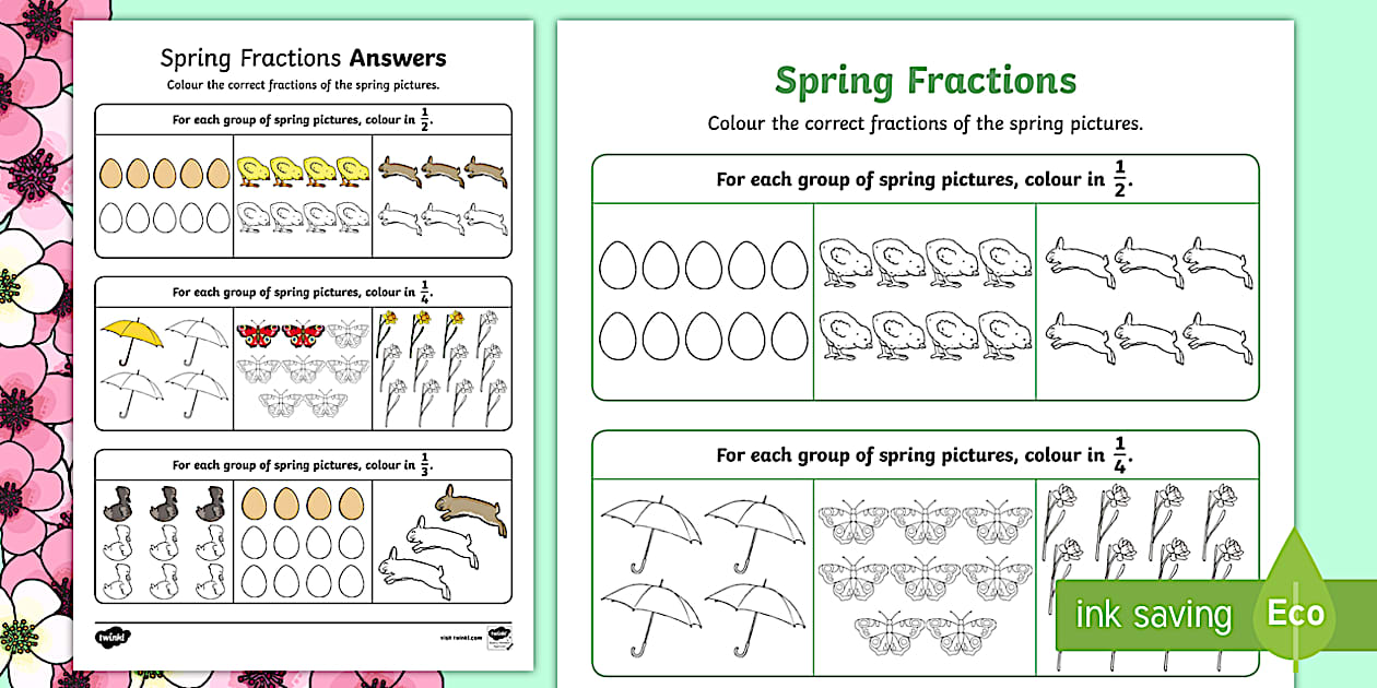Spring-Themed Fractions Worksheet (teacher made) - Twinkl