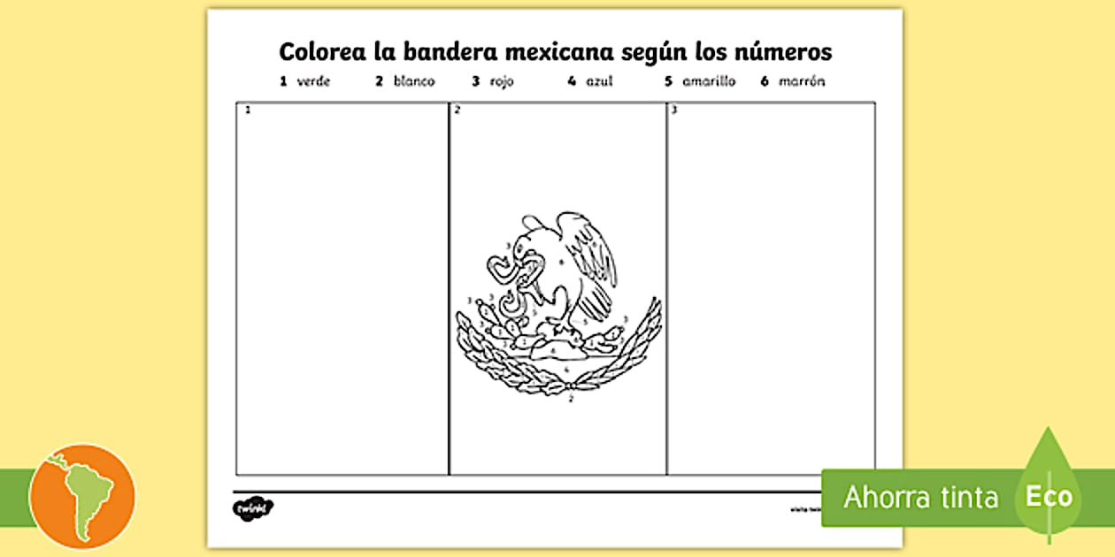 Colorear con números: La bandera mexicana - Twinkl