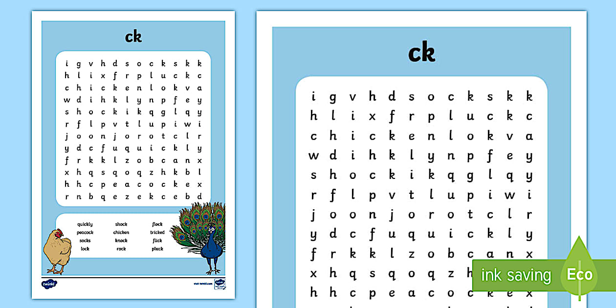 'ck' Digraph Differentiated Word Search (teacher made)