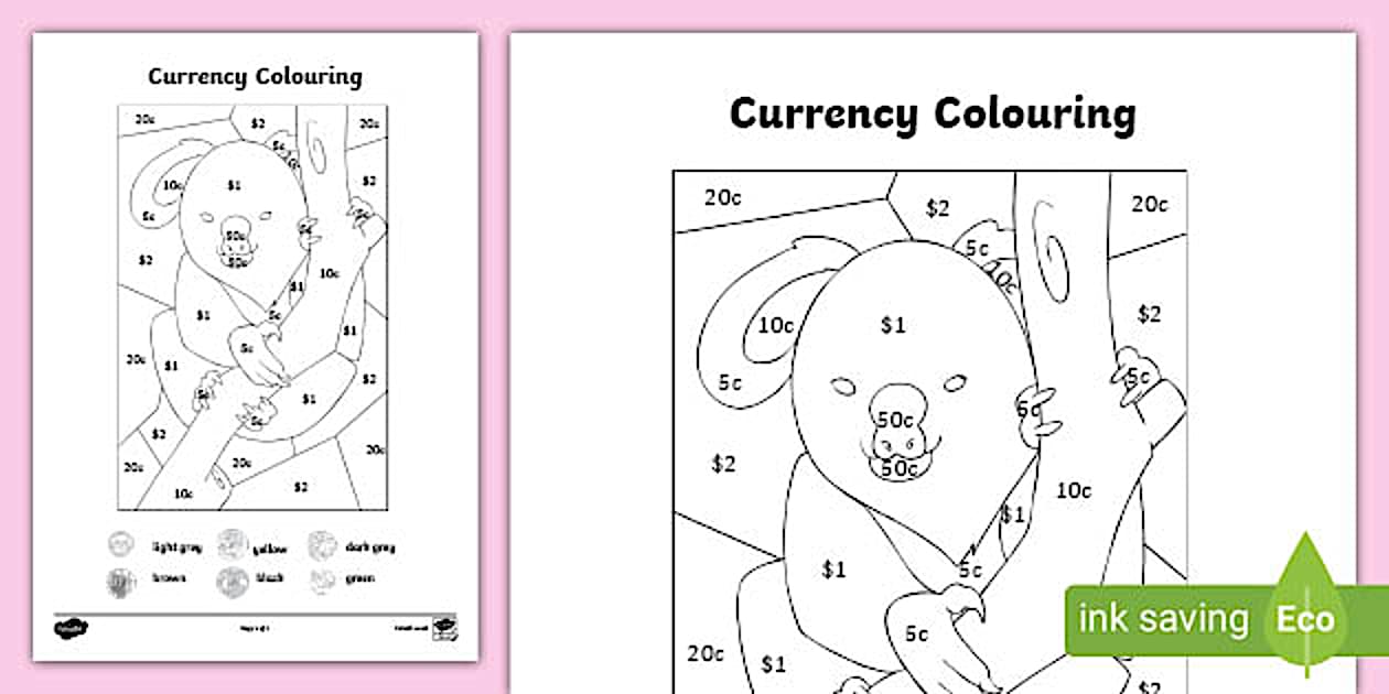 QLD Australian Currency Koala Colouring Page - Twinkl