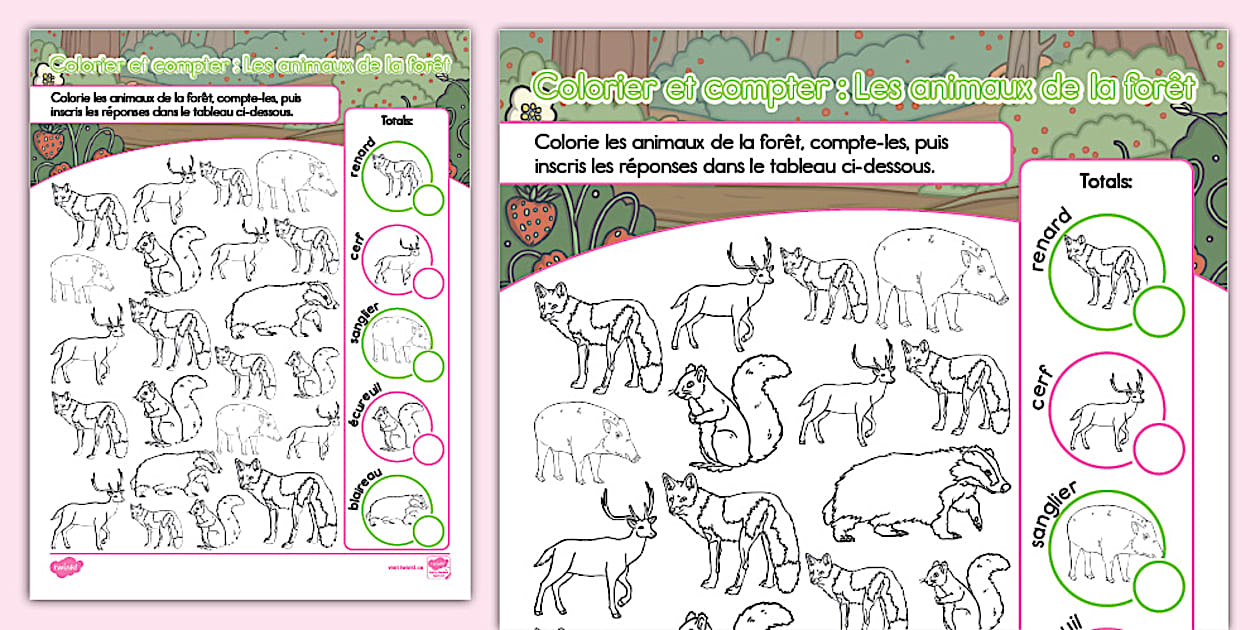 Colorier et compter : Les animaux de la forêt - Twinkl
