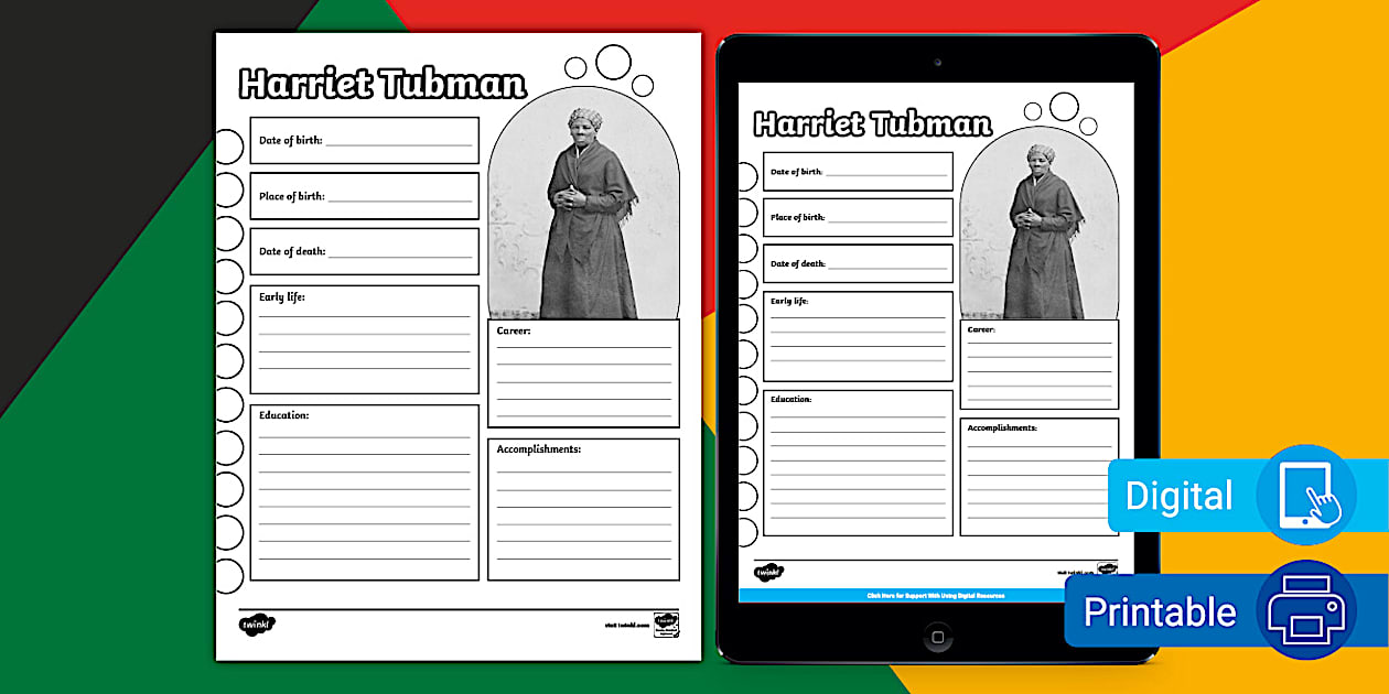 All About Harriet Tubman Research and Write Worksheet