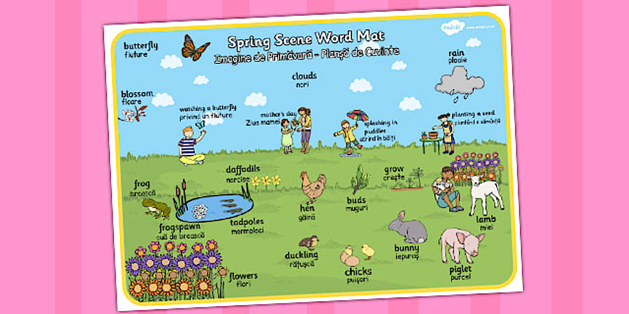 Spring Scene Word Mat Romanian Translation (teacher made)