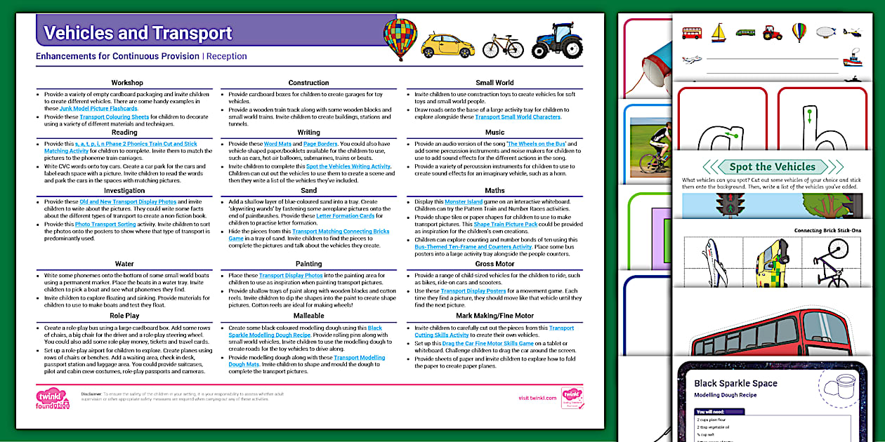 EYFS Transport Continuous Provision Planning Pack Reception