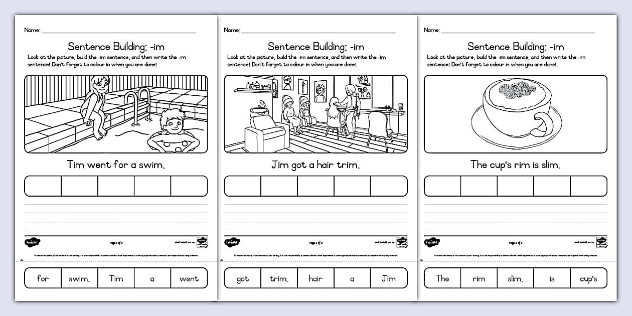 Phonics Sentence Building: -im (Teacher-Made) - Twinkl