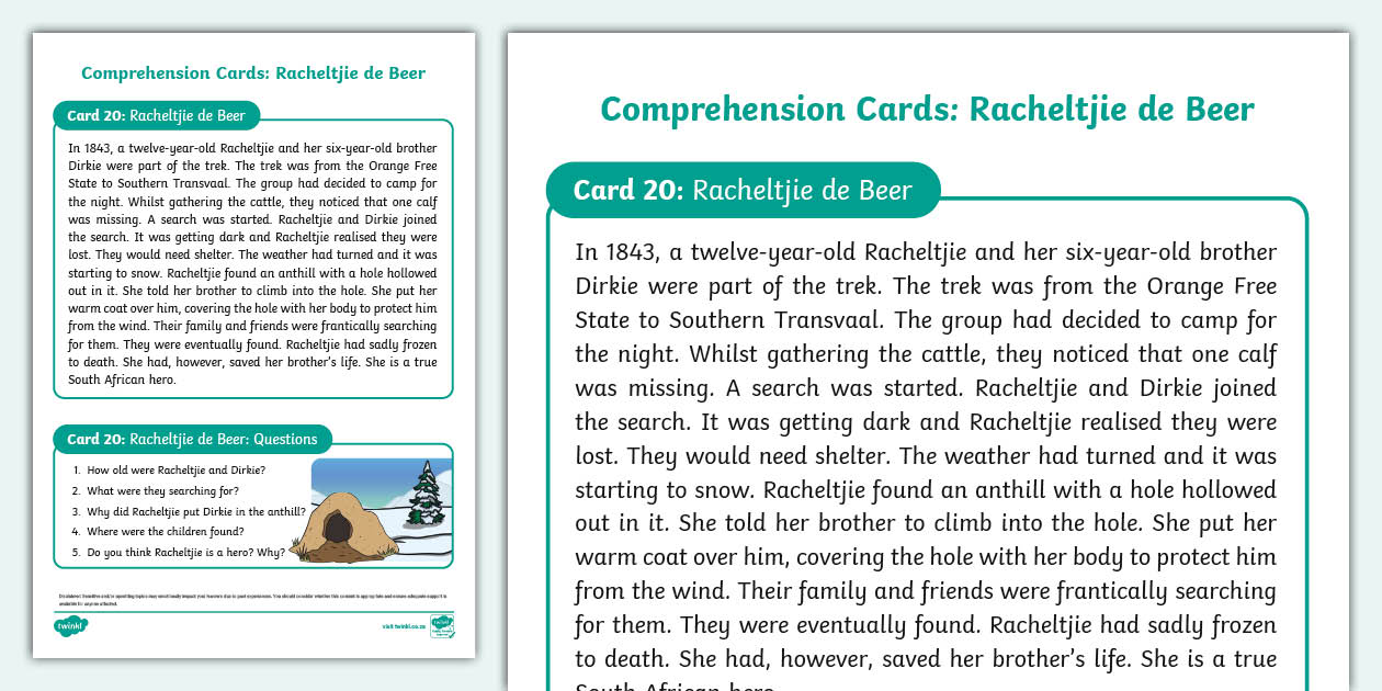 FP Eng Comprehension Card: Racheltjie de Beer (CAPS)