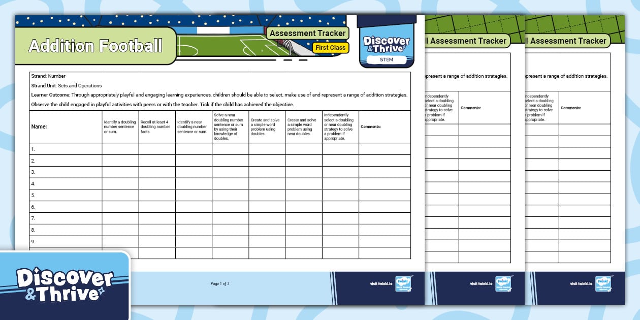Sets and Operations Addition Football Assessment Tracker